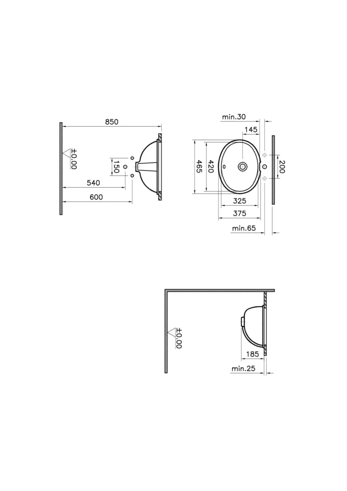 Vitra S20 42 cm Beyaz Tezgah Altı Lavabo | Banyocu.com.tr