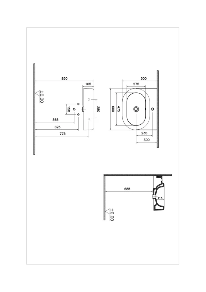 Vitra Liquid 60 cm Beyaz Lavabo | - 7316B403-0016